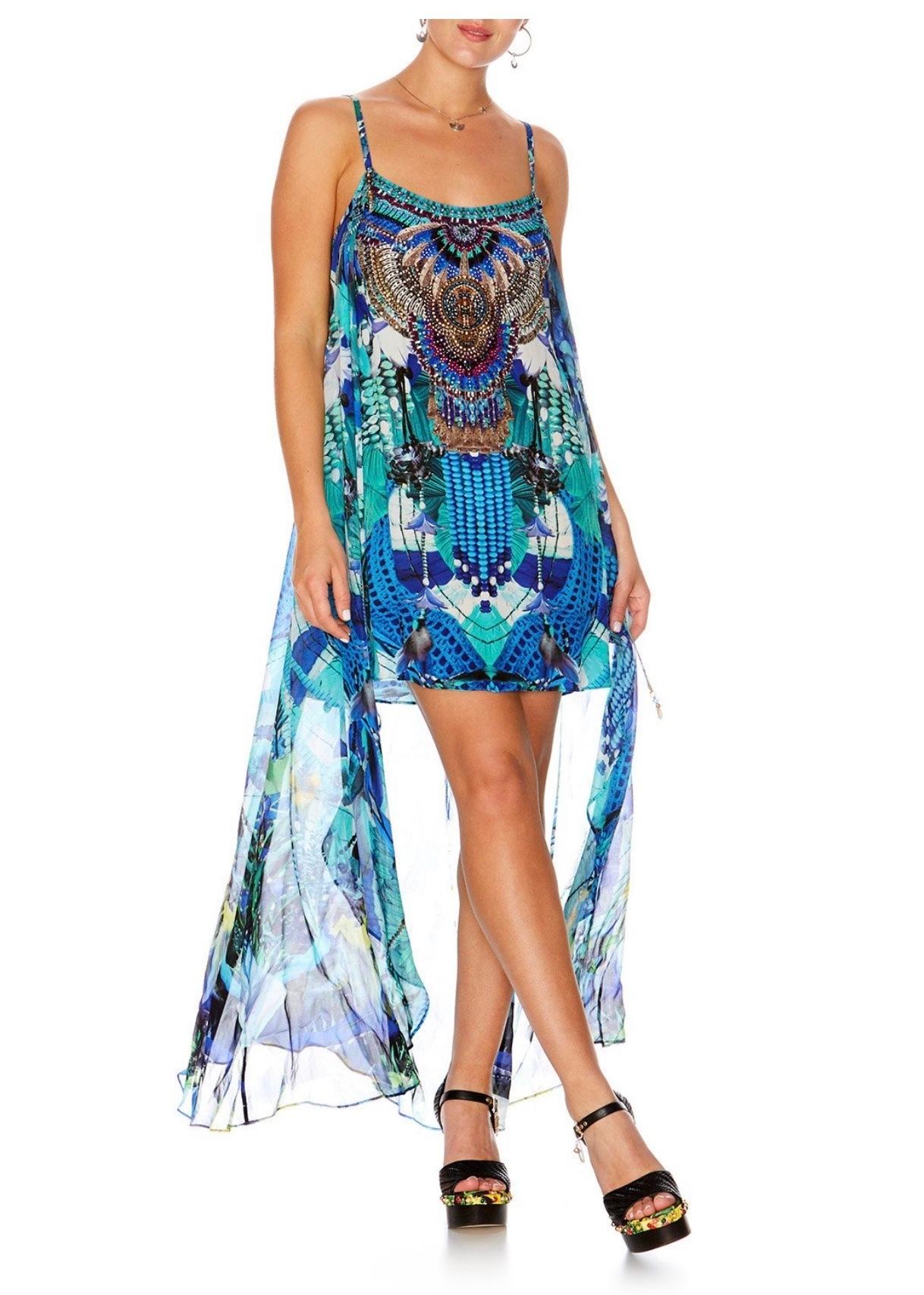 Camilla Amazon Azure Mini Dress With Long Overlay. Size S | The Volte