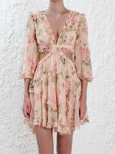 Zimmerman Prima Floating Cut Out Dress Peach Cream Floral Size 6 | The ...