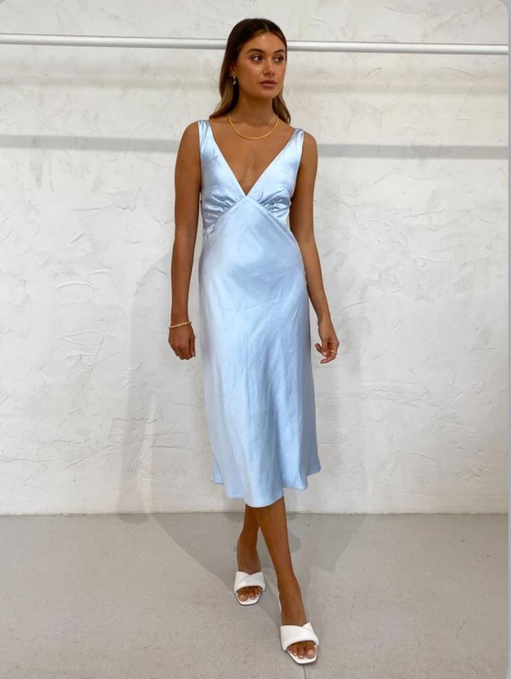 Third Form Gather Bra Bias Slip Dress Blue Size 8 | The Volte